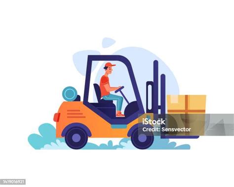 선적과 배급을 위한 화물 장전기 선적 소포 상자에 납품원 소포의 선적 서비스 수송 및 물류에 택배 벡터 플랫 만화 일러스트 레이