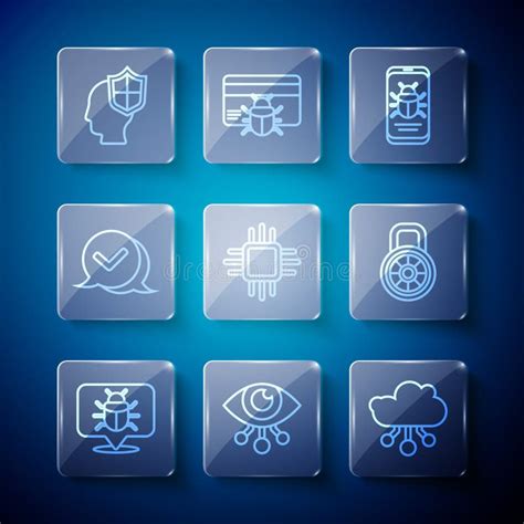 Set Line System Bug Eye Scan Internet Of Things On Mobile Processor With Microcircuitos Cpu