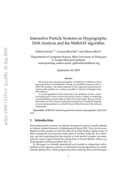 Interactive Particle Systems On Hypergraphs Drift Analysis And The Walksat Algorithm Deepai
