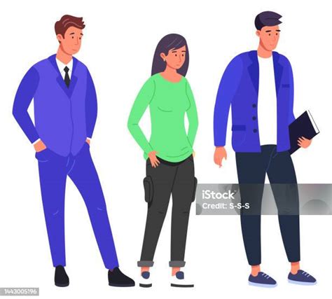 서 있는 학생들 젊은 남녀 흰색으로 고립 된 똑똑한 사람들 개념에 대한 스톡 벡터 아트 및 기타 이미지 개념 남자 백인종 Istock