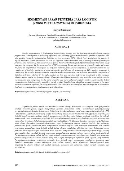 Segmentasi Pasar Penyedia Jasa Logistik Third Party Logistics Di Indonesia