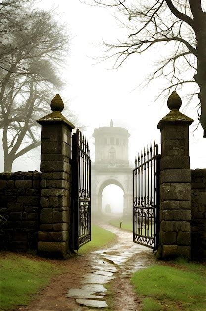 A Gate With A Tree On The Top Of It Premium AI Generated Image