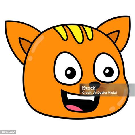 행복하게 웃고 있는 주황색 고양이 머리 벡터 일러스트 카톤 이모티콘 낙서 아이콘 그리기 고양이 새끼에 대한 스톡 벡터 아트 및 기타 이미지 고양이 새끼 귀여운 그리기