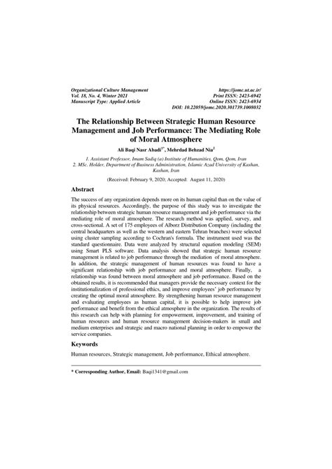 Pdf The Relationship Between Strategic Human Resource Management And Job Performance The