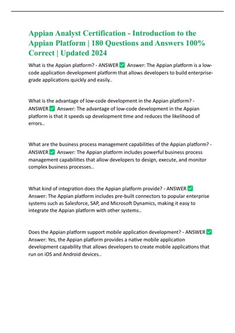 Appian Analyst Certification Introduction To The Appian Platform 180 Questions And Answers