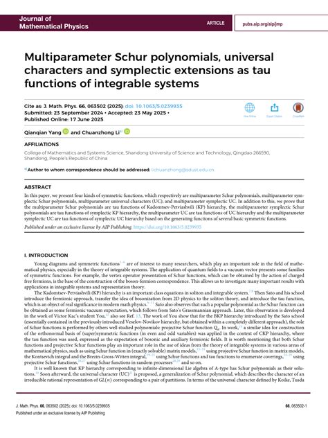 Multiparameter Schur Polynomials Universal Characters And Symplectic Extensions As Tau