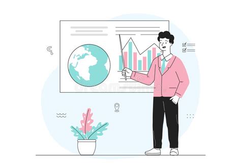 Man With Statistics Guy With Pointer Stands Near Slide With Infographics Analyst Conducts