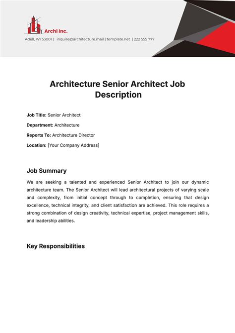 Free Architecture Senior Architect Job Description Template To Edit Online