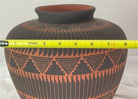 Black Etched Terracotta Navajo Pottery Vase By Priscilla Benally
