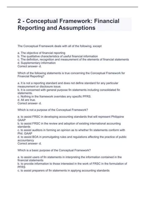 Conceptual Framework Financial Reporting And Assumptions With Complete