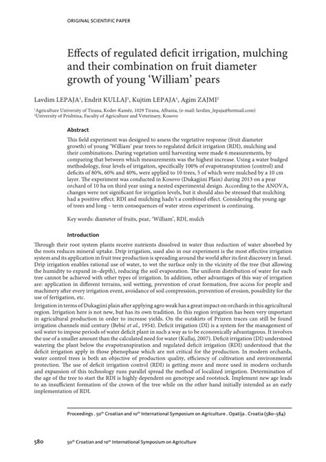 Pdf Effects Of Regulated Deficit Irrigation Mulching And Their Combination On Fruit Diameter