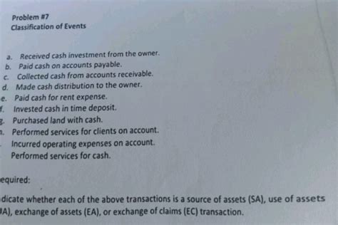 Problem 7 Classification Of Events A Received StudyX