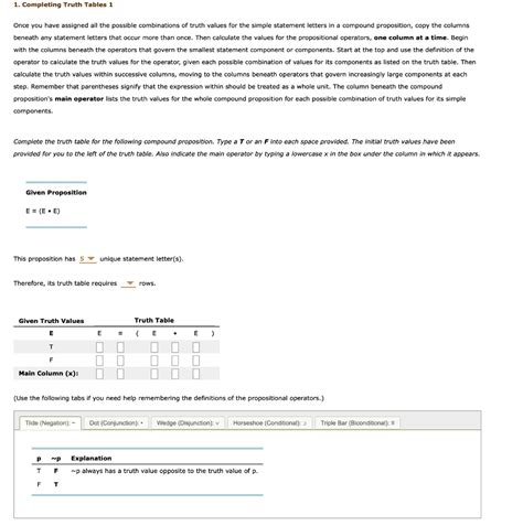 Solved Completing Truth Tables 1 Once You Have Assigned All The