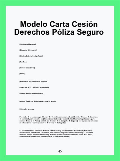 Modelo Carta Cesión Derechos Póliza Seguro
