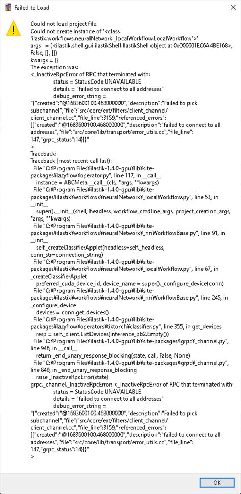 Ilastik Neural Network Local Failed To Start From The Beginning