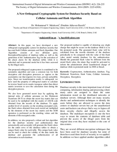 Pdf A New Orthogonal Cryptographic System For Database Security Based