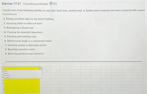 Solved Classify Each Of The Following Activities As Unit