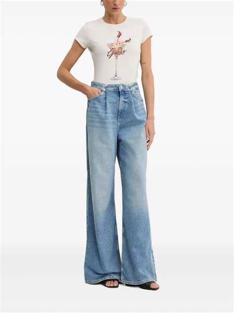 Guess Usa Pleated Wide Leg Jeans Blue Farfetch