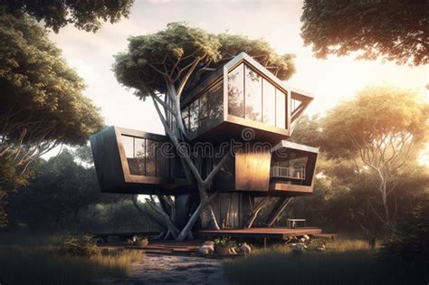 Treehouse Project Created With Generative Ai Technology Stock Illustration Illustration Of