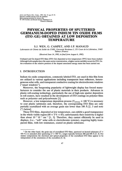 Pdf Physical Properties Of Sputtered Germanium Doped Indium Tin Oxide