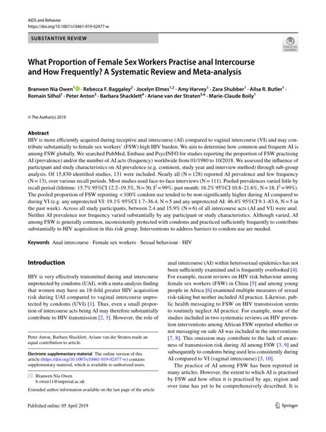 Pdf What Proportion Of Female Sex Workers Practise Anal Intercourse And How Frequently A