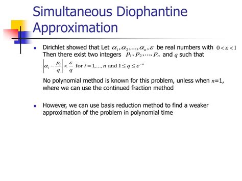 Ppt Diophantine Approximation And Basis Reduction Powerpoint Presentation Id 1809105