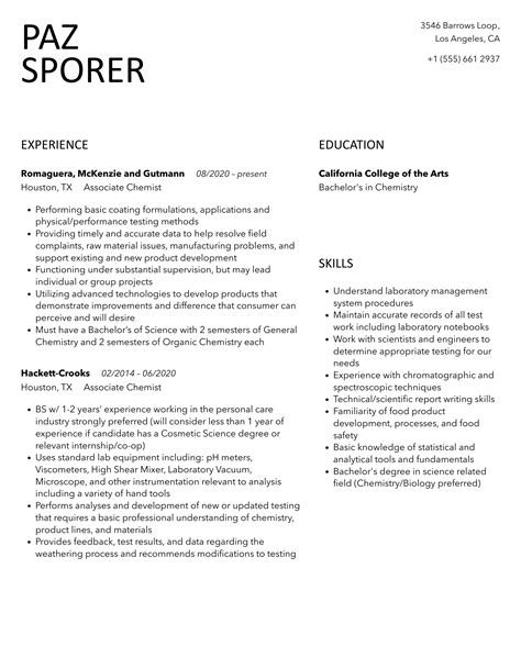 Associate Chemist Resume Samples Velvet Jobs