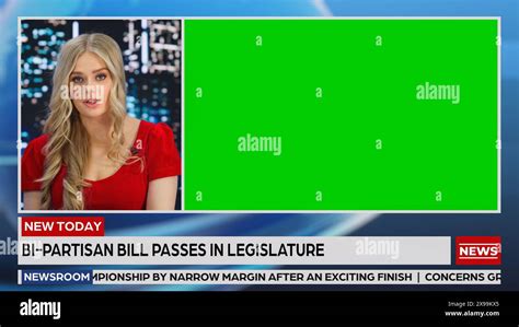 Split Screen Tv News Live Report Female Anchor Talks Reporting