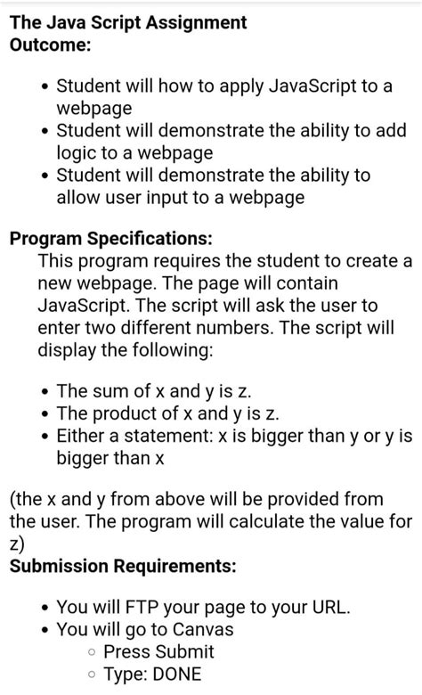 Solved The Java Script Assignment Outcome • Student Will