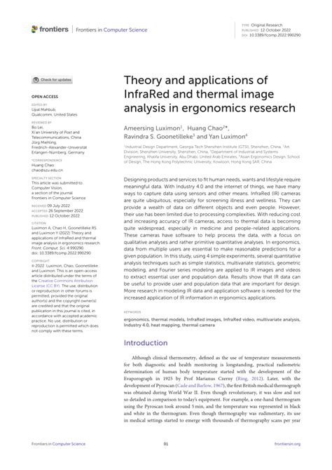 Pdf Theory And Applications Of Infrared And Thermal Image Analysis In Ergonomics Research
