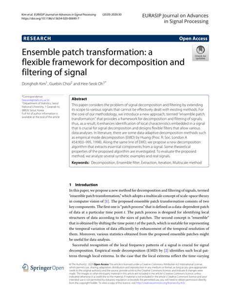 Pdf Ensemble Patch Transformation A Flexible Framework For Decomposition And Filtering Of Signal