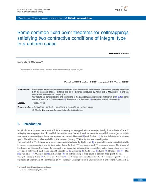 Pdf Some Common Fixed Point Theorems For Selfmappings Satisfying Two Contractive Conditions Of