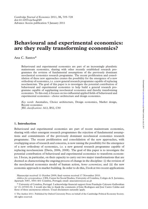 Pdf Behavioural And Experimental Economics Are They Really Transforming Economics