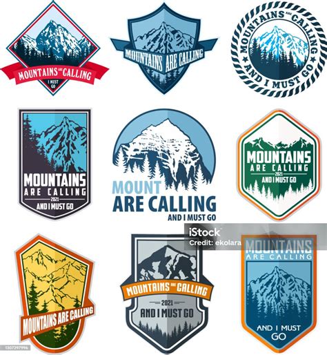 9개의 산악 여행 엠블럼의 벡터 세트 캠핑 등반 야외 모험 엠블럼 배지 산악 관광 하이킹 등산 라벨 하이킹에 대한 스톡 벡터 아트 및 기타 이미지 Istock