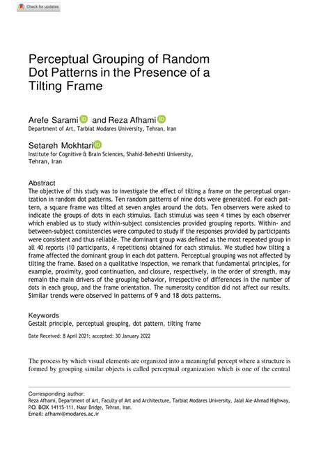 Pdf Perceptual Grouping Of Random Dot Patterns In The Presence Of A Tilting Frame