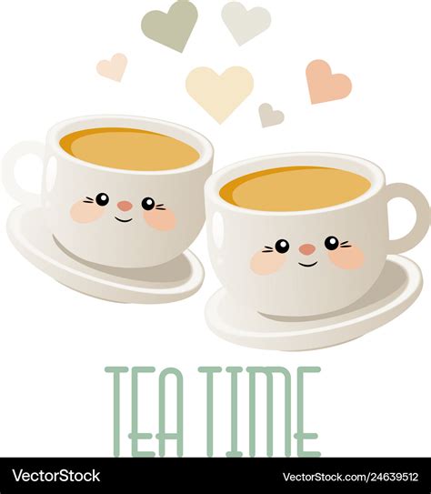 Tea Time Cute With Two Cups Of Royalty Free Vector Image