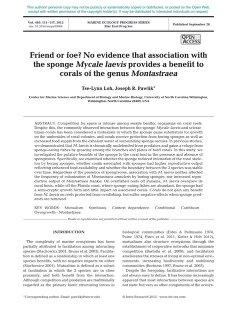 Pdf Friend Or Foe No Evidence That Association With The Sponge