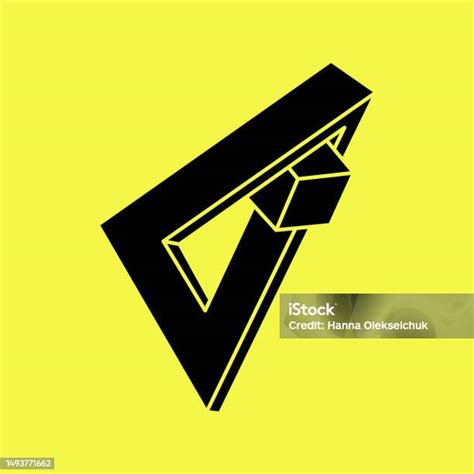 불가능한 모양 신성한 기하학 착시 그림 추상적인 영원한 기하학적 물체 불가능한 끝없는 윤곽 광학 예술 노란색 배경에 불가능한 기하학 모양입니다 에셔 스타일 3가지 개체에