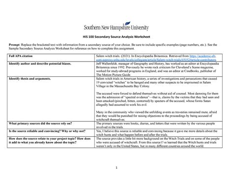 3 4 Activity Secondary Source Analysis Worksheet His 100 Secondary Source Analysis Worksheet