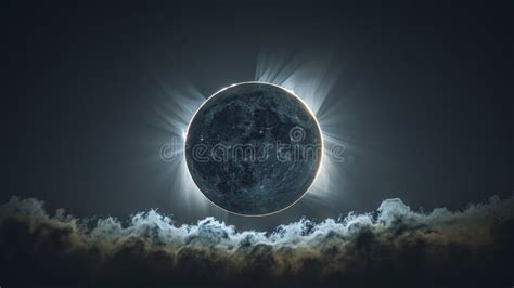 Majestic Full Moon Emerging Above Clouds In A Starry Night Sky Stock
