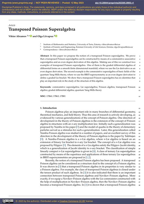 Pdf Transposed Poisson Superalgebra