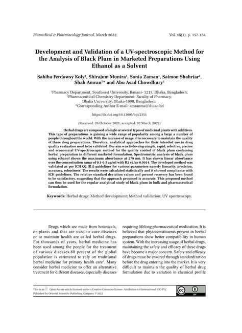 Pdf Development And Validation Of A Uv Spectroscopic Method For The Analysis Of Black Plum In