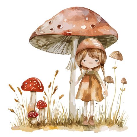 A Drawing Of A Girl With A Mushroom And A Mushroom Premium Ai