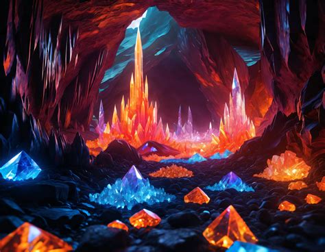 A Close Up Of A Cave With A Waterfall And Crystals Seaart Ai