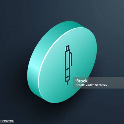 검은색 배경에서 격리된 등각투영 선 펜 아이콘입니다 청록색 원 버튼 벡터 일러스트레이션 거리표식에 대한 스톡 벡터 아트 및 기타 이미지 거리표식 고정됨 교육 Istock