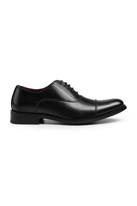 Black Modishion Classic Leather Oxford Shoes With Lace Up Closure
