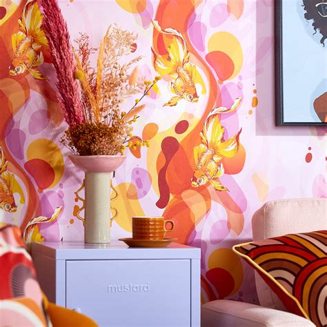 Mesmerised Wallpaper In Lilac Tangerine And Golden Yellow Lust Home