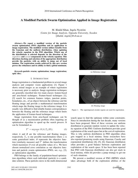 Pdf A Modified Particle Swarm Optimization Applied In Image Registration