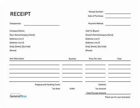Free Excel Receipt Templates