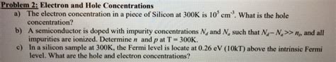 Solved Problem 2 Electron And Hole Concentrations A The